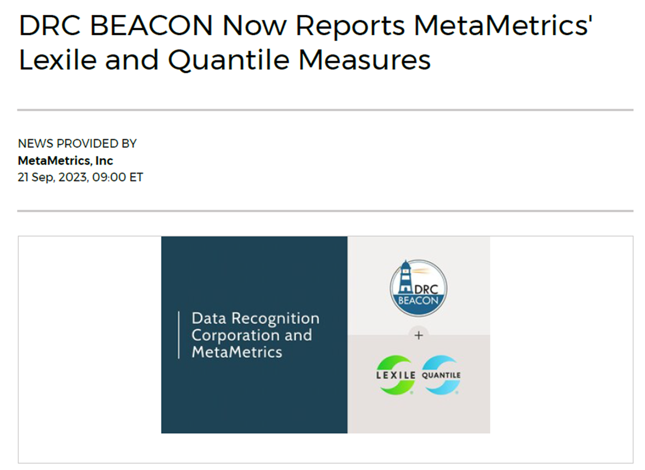 DRC BEACON Now Reports MetaMetrics’ Lexile and Quantile Measures - Data ...